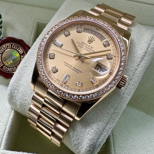 Rolex - 36mm President Gold 118348 Box - Factory Diamond Bezel and ...